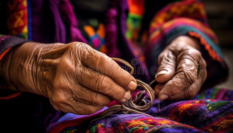 Women Working on Traditional Handmade Textiles, Weaving Vibrant Multi ...