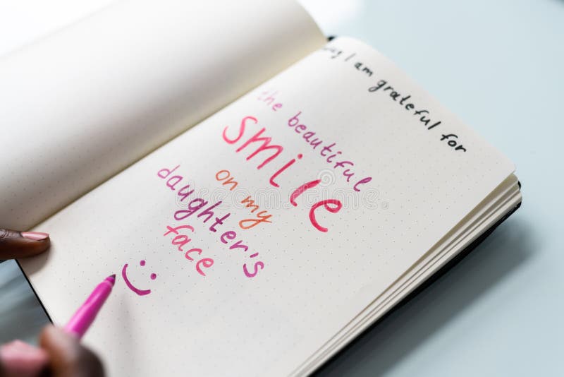 Women Writing in Gratitude Journal Stock Image - Image of black ...