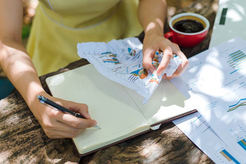 Women Writing Note Book on the Table Stock Photo - Image of break ...