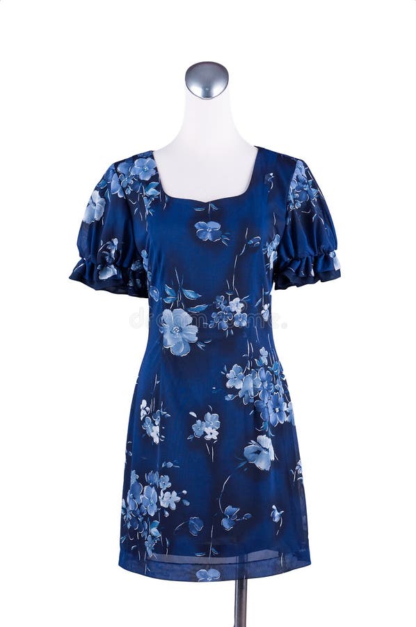 Womens Beautiful Blue Pattern Dress on Mannequin Stock Image - Image of ...