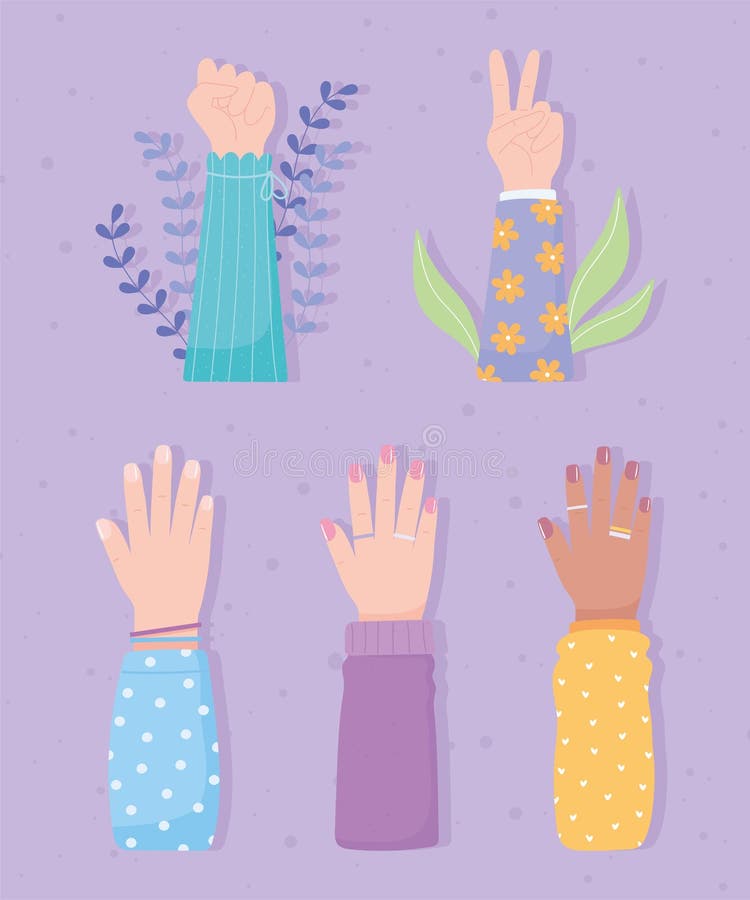 Womens Day, Diverse Raised Hands Female Set Stock Vector - Illustration ... Womens Day, Diverse Raised Hands Female Set Stock Vector - Illustration ...