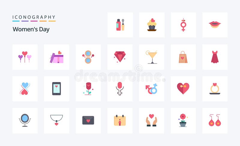 25 Womens Day Flat Color Icon Pack Stock Vector - Illustration of women ...