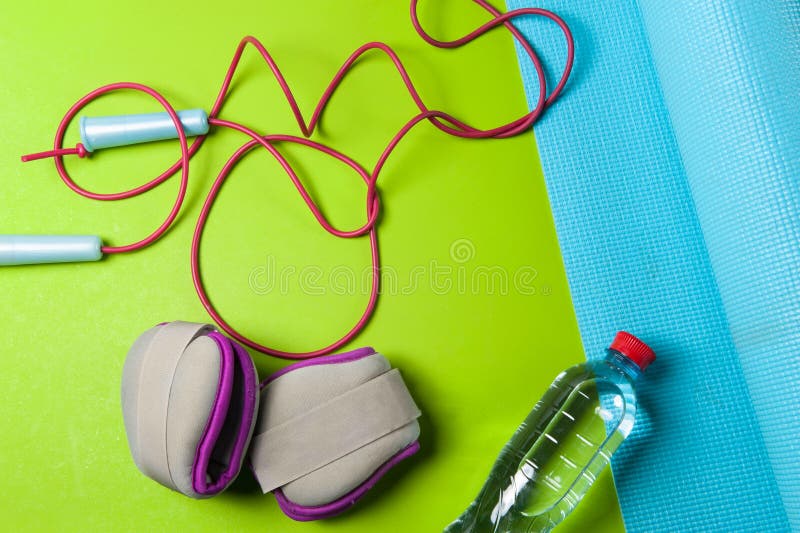 Womens Gymnastics Set with Jumping Rope Stock Photo - Image of water ...