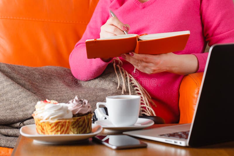 Wonan Make Note in Notebook and Drink Tea Stock Image - Image of diary ...