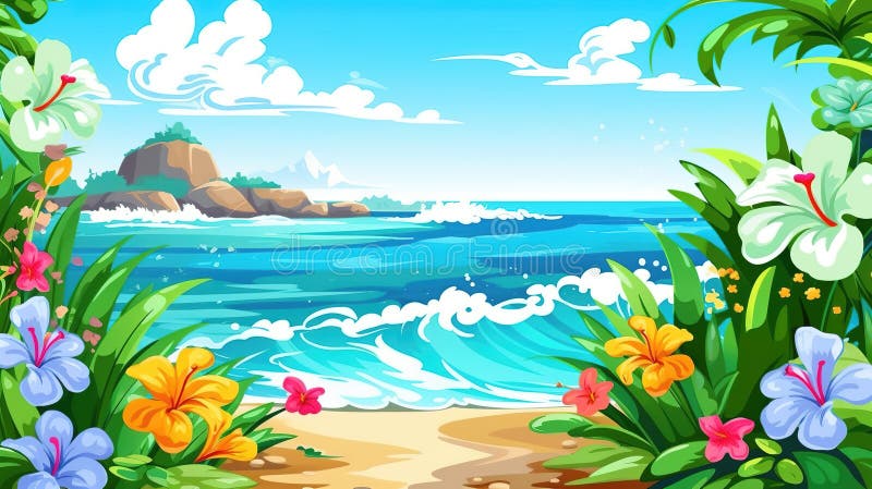Wonderful Anime Inspired Hawaiian Beach Scene, Ai Generated Image Stock ...