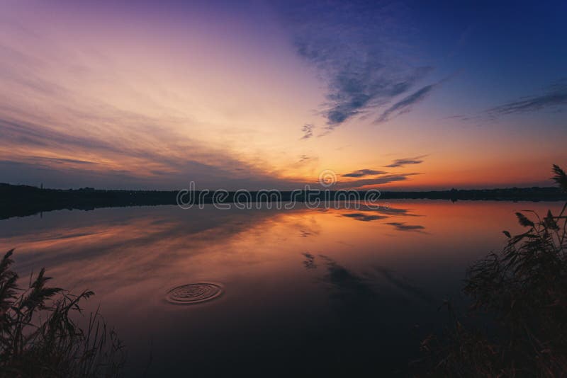 A Wonderful Dawn on the River with a Reflection in the Water Stock ...