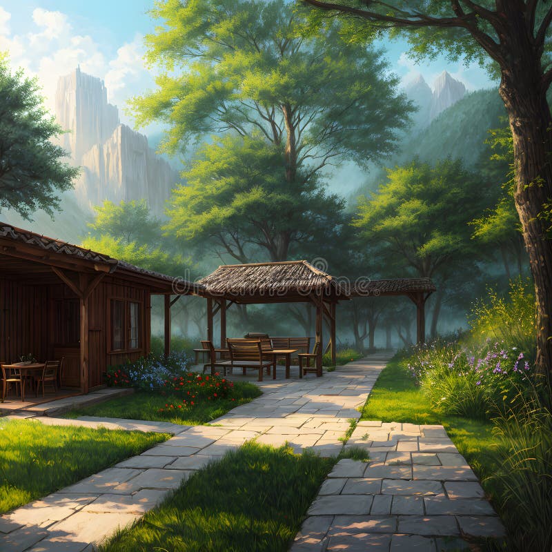 Wonderful Light and Shadow in a Terrace Environment Stock Illustration ...