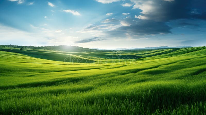 Wonderful Lofi Realistic Inspired Big Grass Field in Front of Mountains ...