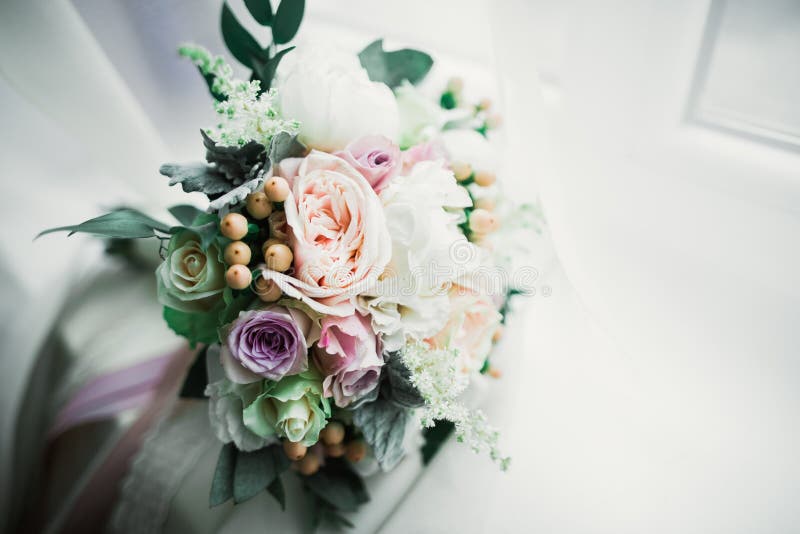 Wonderful Luxury Wedding Bouquet of Different Flowers Stock Image ...