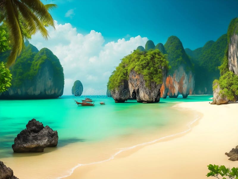 Wonderful Magical Beach in Thailand, Generative AI Illustration Stock ...