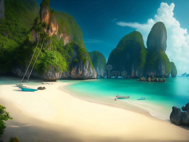 Wonderful Magical Beach in Thailand, Generative AI Illustration Stock ...