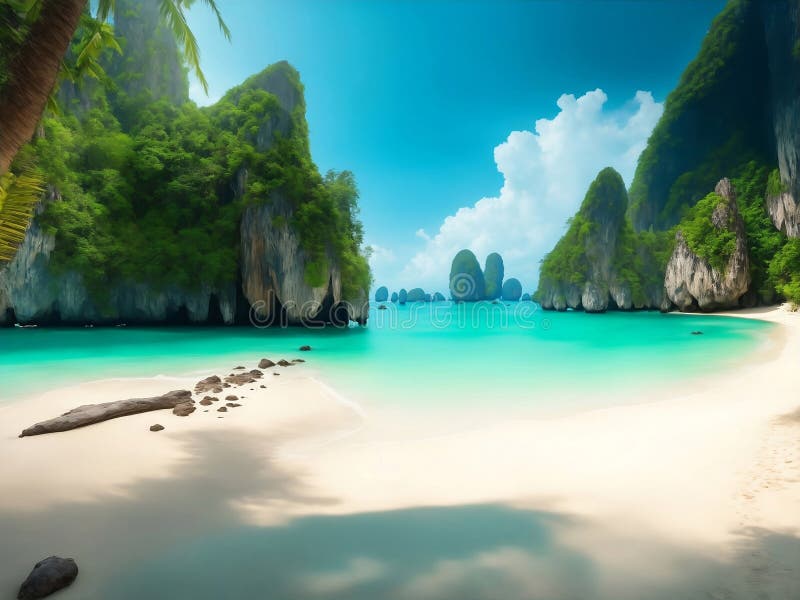 Wonderful Magical Beach in Thailand, Generative AI Illustration Stock ...