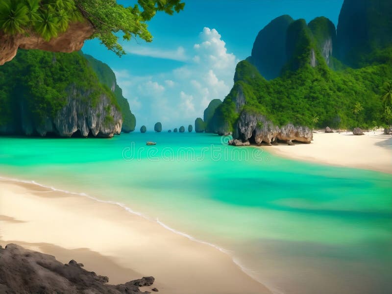 Wonderful Magical Beach in Thailand, Generative AI Illustration Stock ...