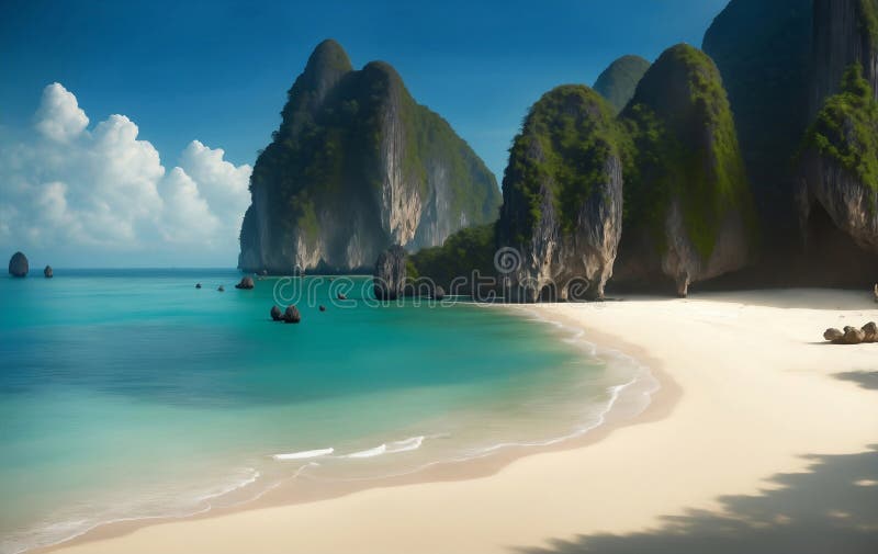 Wonderful Magical Beach in Thailand, Generative AI Illustration Stock ...