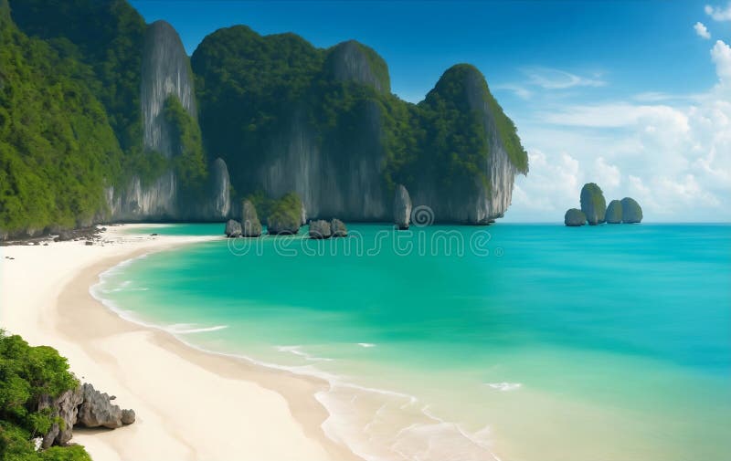 Wonderful Magical Beach in Thailand, Generative AI Illustration Stock ...