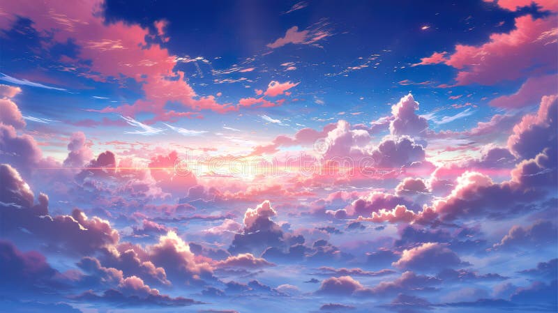 Wonderful Manga Artwork of Impressive Epic Pink Clouds in the Sky Stock ...