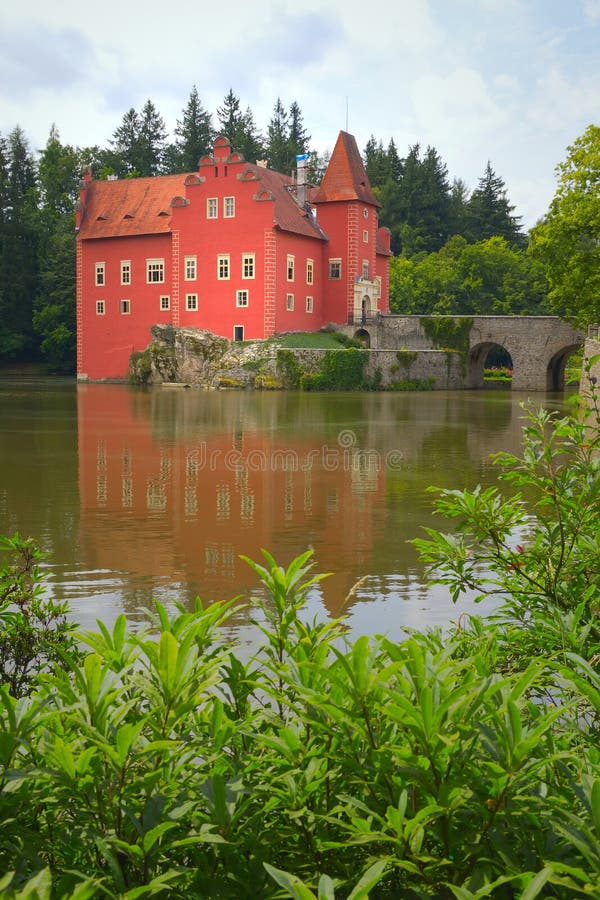 Wonderful Red Castle on the Lake Stock Photo - Image of lhota, blue ...