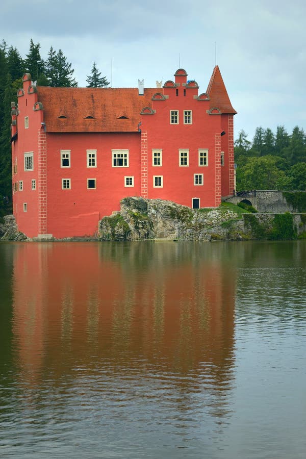 Wonderful Red Castle on the Lake (vertically) Stock Image - Image of ...