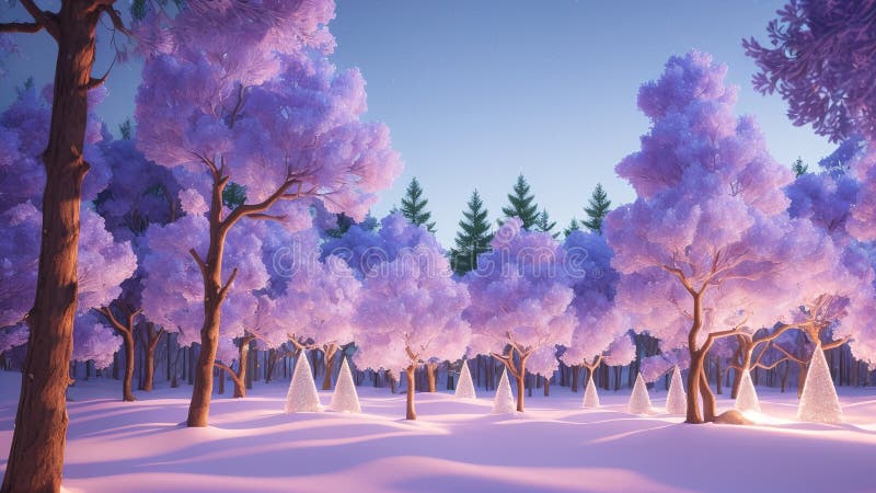 A Wonderful Scene of a Snowy Forest with Purple Trees AI Generative ...
