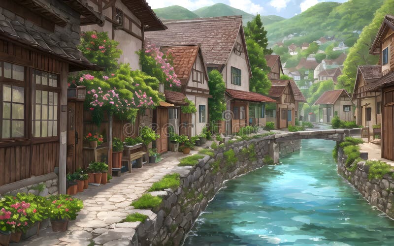 Wonderful Serene Village Environment Stock Illustration - Illustration ...