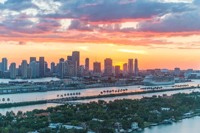 Wonderful Skyline of Miami at Sunset, Aerial View Stock Image - Image ...