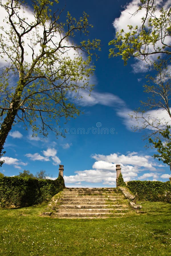 Wonderful Spring Scenery Park with Stairway in Blue Sky Stock Image ...