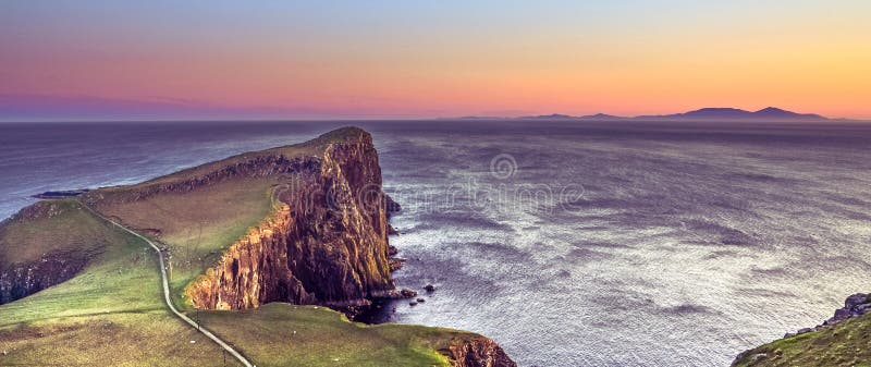 Wonderful Sunset at the Neist Point Lighthouse in Scotland Stock Image ...