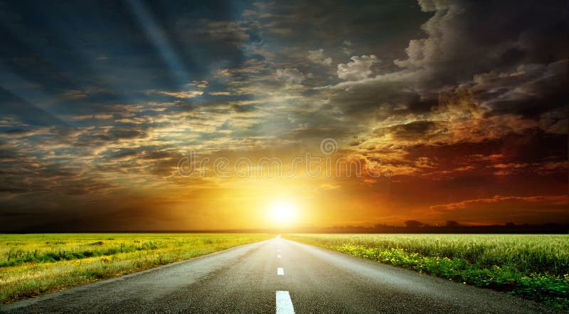 A Wonderful Sunset and a Paved Road. Stock Image - Image of horizontal ...