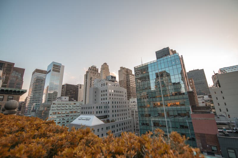 Wonderful Sunset View of Manhattan Skyscrapers from a Rooftop Stock ...