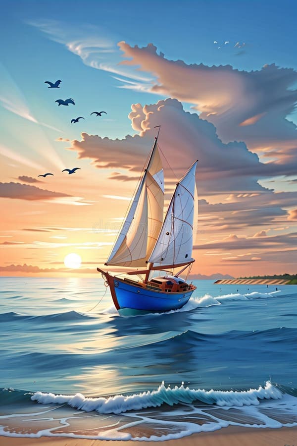 A Wonderful View of the Beach at Sunset Stock Illustration ...