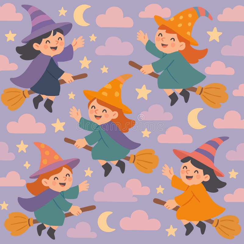 Wonderful Witches Print Design in Vector Stock Illustration ...