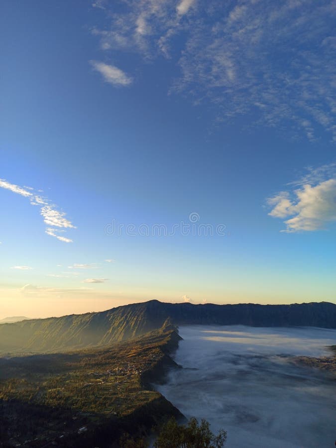 Mount Bromo Volcano Gunung Bromo at Sunrise with Blue Sky Background in ...