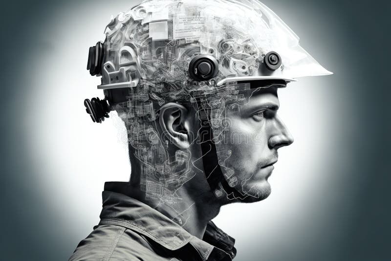 Wondrous Engineer Portrait and Electric Circuit or Wire Pattern Double ...