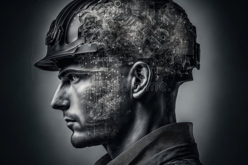 Wondrous Engineer Portrait and Electric Circuit or Wire Pattern Double ...