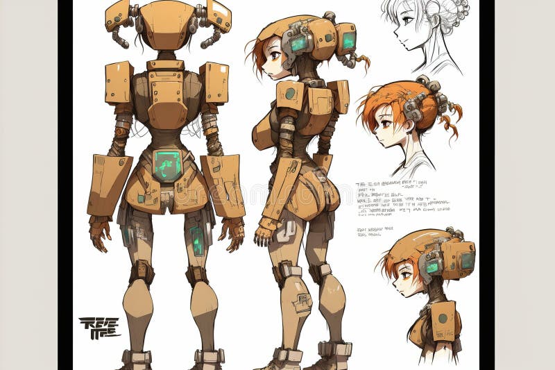 Wondrous Futuristic Sci Fi Humanoid Robot Girl In Battle Suit Character Design Stock