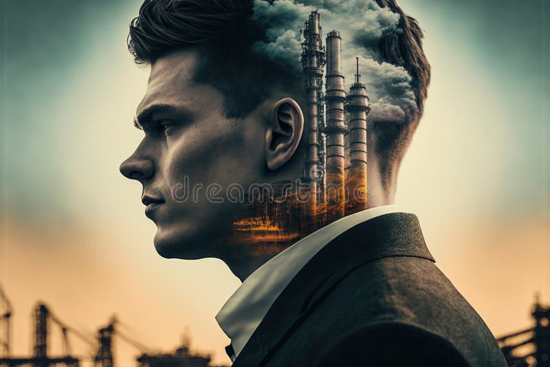 Wondrous Modern Oil Refinery and Portrait of Businessman Double ... Wondrous Modern Oil Refinery and Portrait of Businessman Double ...