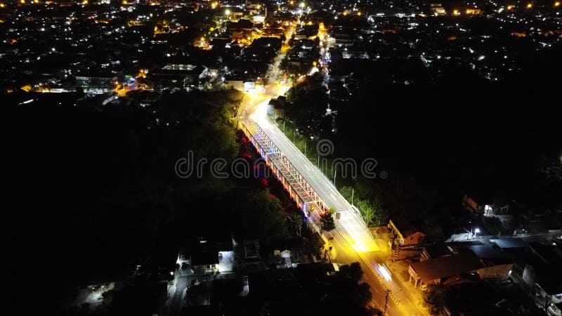 Aerial View on Colorful Bridge at Night Stock Image - Image of skyline ...