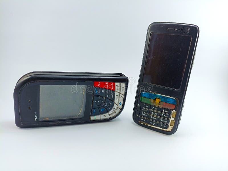 Front View of Old Nokia N73 and Nokia 7610 Cell Phones on a White ...