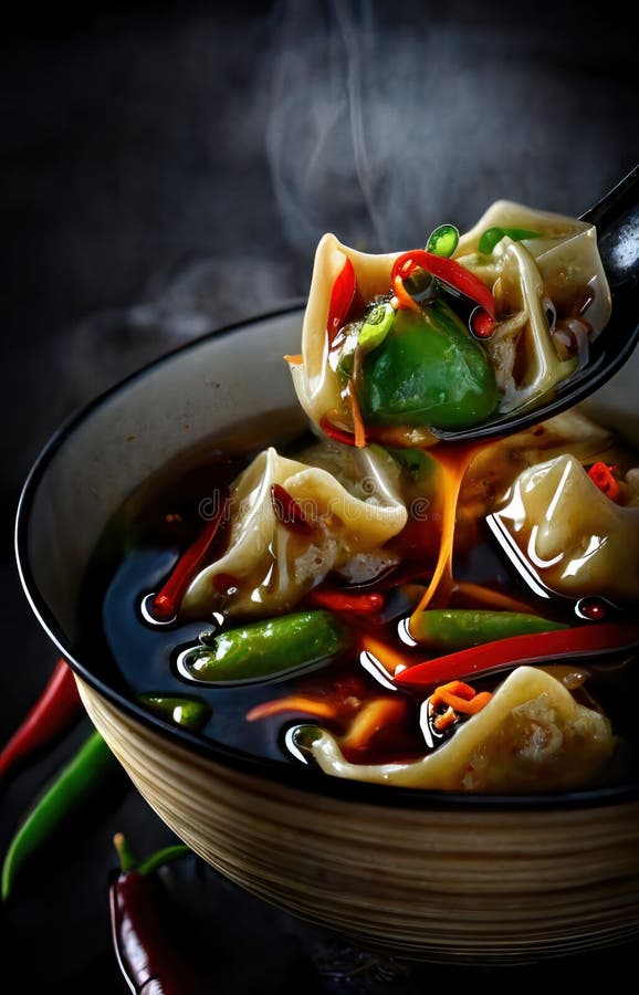 Wonton chinese soup stock illustration. Illustration of lunch - 272077097