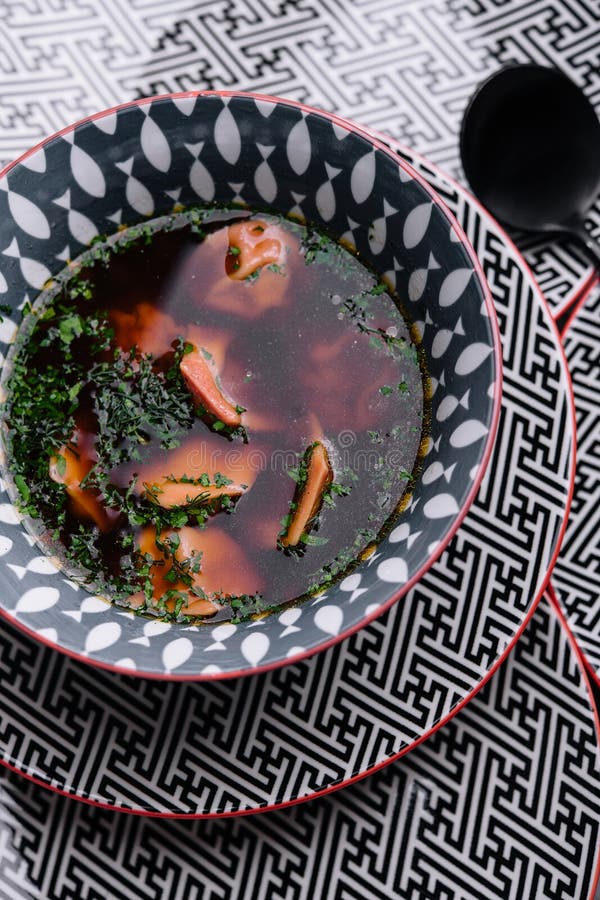 Wonton Soup Bowl. Shrimp or Pork Wonton Soup Stock Photo - Image of ...