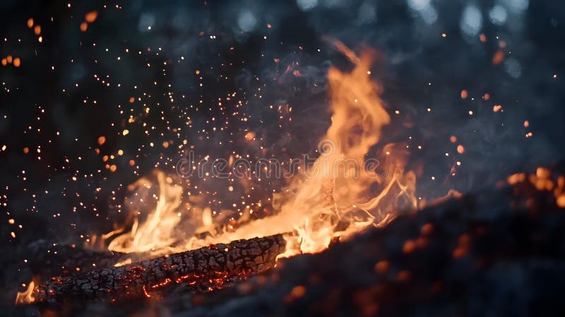 Wood Ablaze Captivating Slow-motion Fire, Close-up Stock Illustration ...