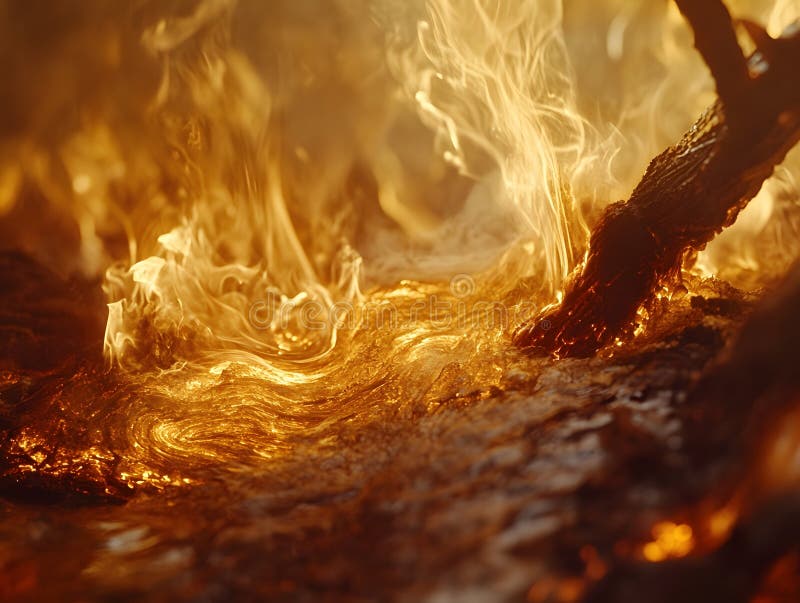 Wood Ablaze Captivating Slow-motion Fire, Close-up Stock Illustration ...