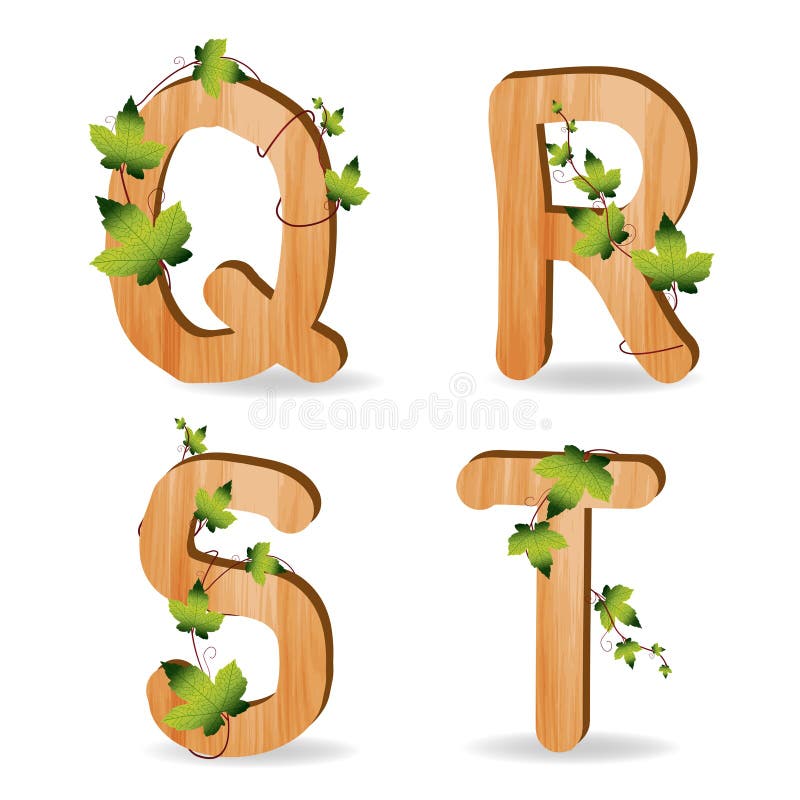 Wood Alphabet With Branch Green Leaves Stock Vector - Illustration of ...