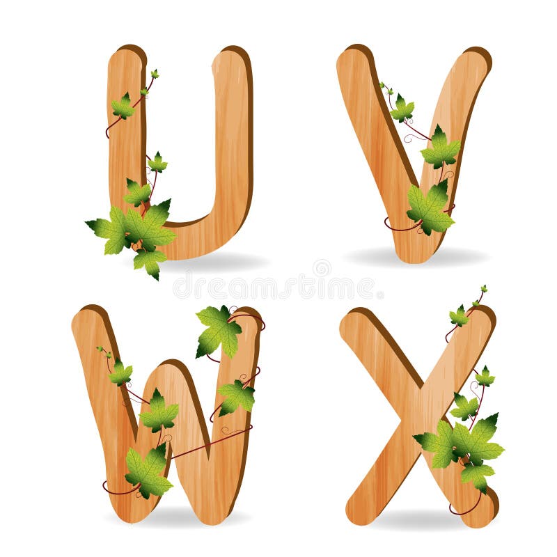 Wood Alphabet With Branch Green Leaves Stock Vector - Illustration of ...