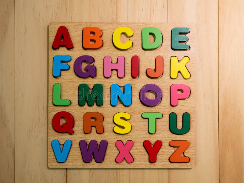 Wood Alphabet Multi Color on Table for Education or Kid Concept Stock ...