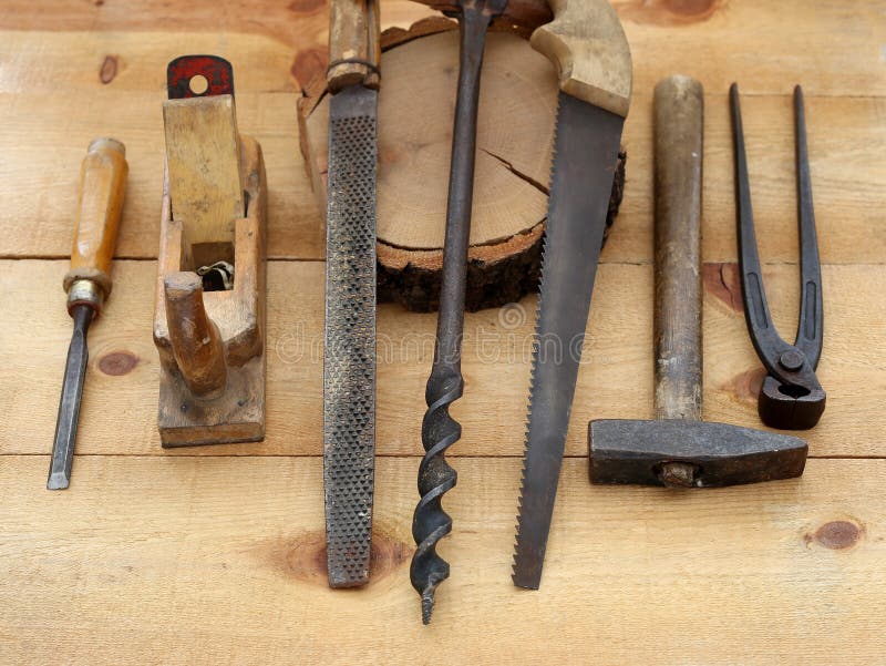 Wood Background, Old Carpenter Tools Stock Photo - Image of retro ...