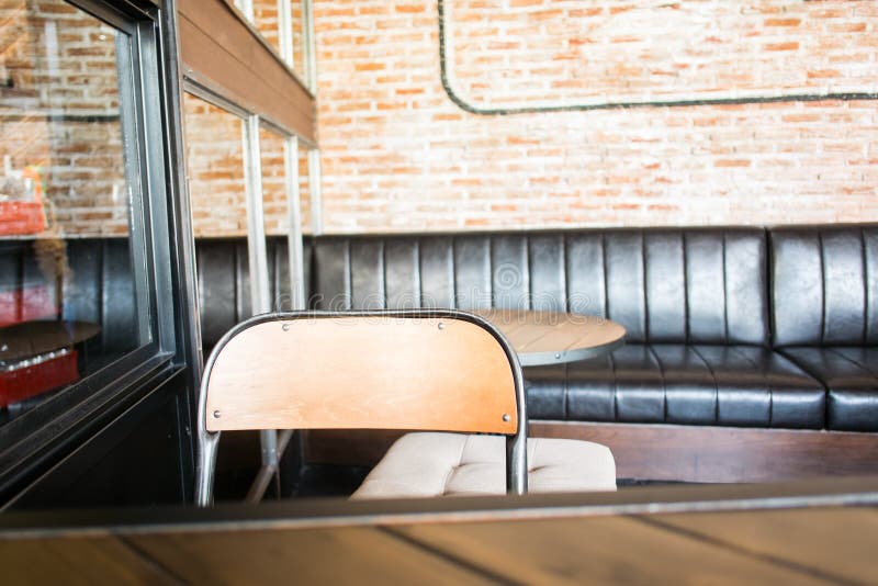 Wood Backrest Chair in Cafe Shop Stock Image - Image of lunch, wall ...