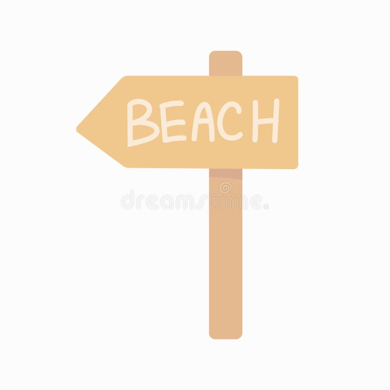 Wood Beach Sign Cartoon Illustration in Flat Style. Stock Vector ...