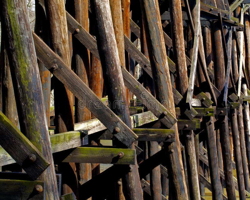 Wood Beamed Railroad Bridge Structure Stock Image - Image of nuts, moss ...