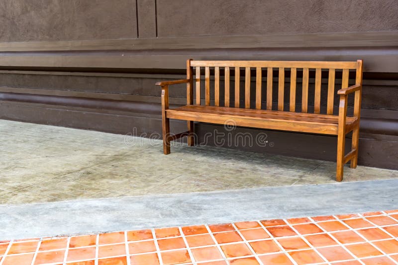 Wood Bench on Concrete Floor Stock Image - Image of park, brown: 79273093